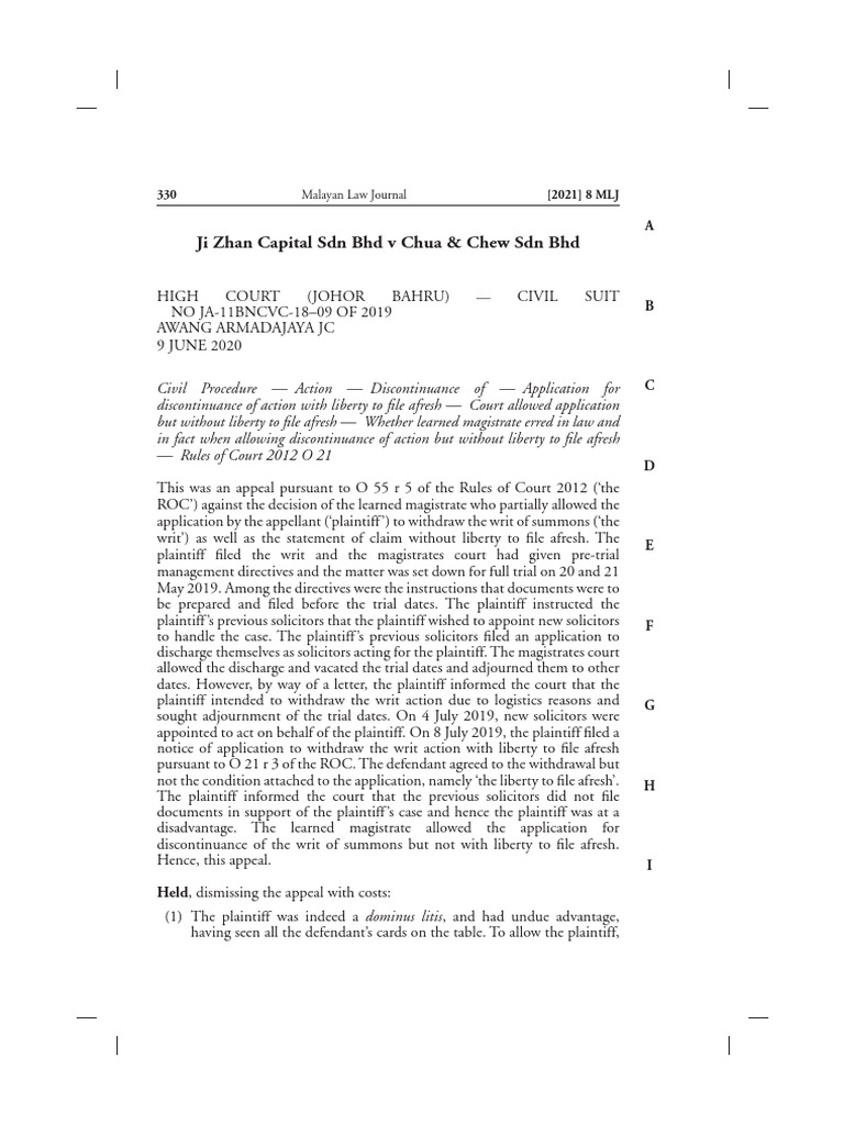 Ji Zhan Capital SDN BHD | PDF | Lawsuit | Pleading
