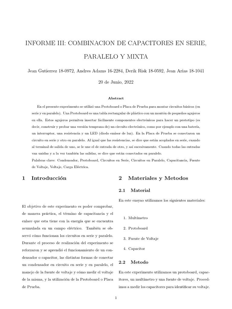 Informe No. 3 | PDF | Condensador | voltaje