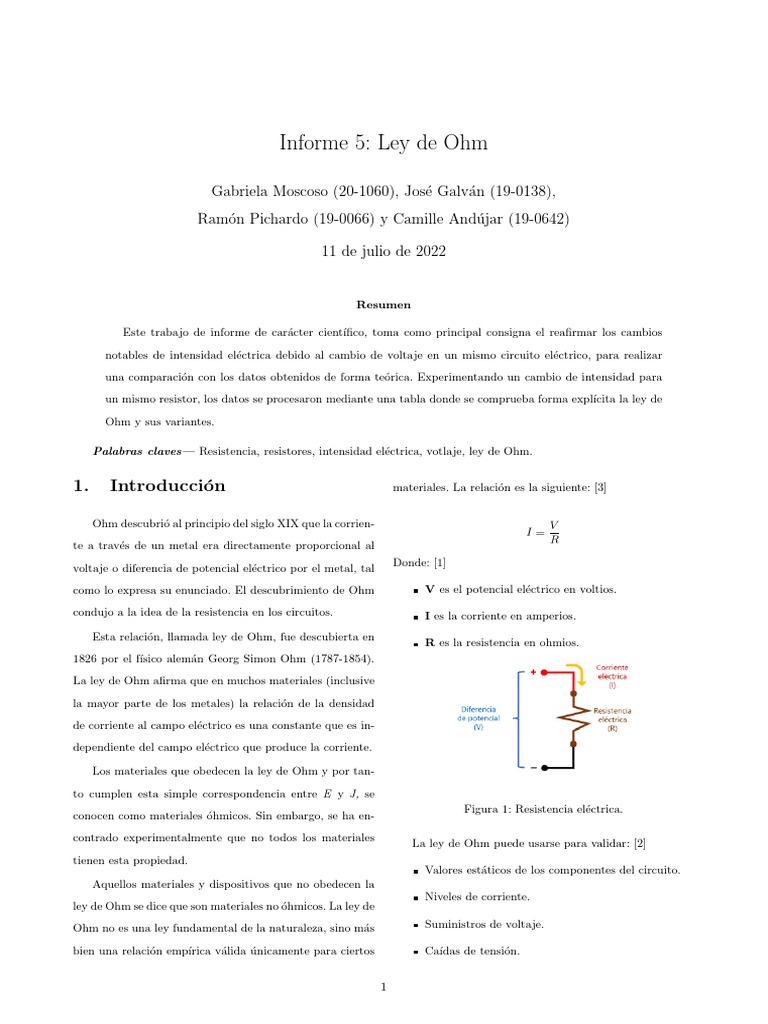 Validación Experimental de la Ley de Ohm | PDF | Corriente eléctrica ...