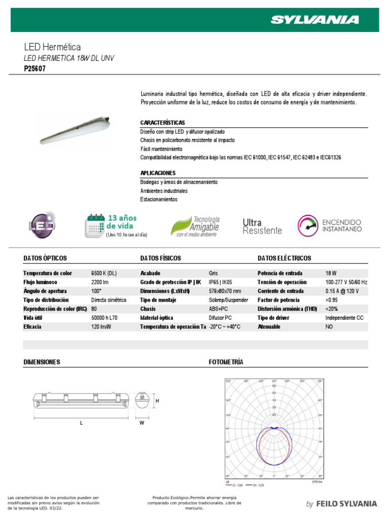Ficha de Luminaria Fem Led 2200LM 18W - P25607 (P24358) | PDF | Diodo ...