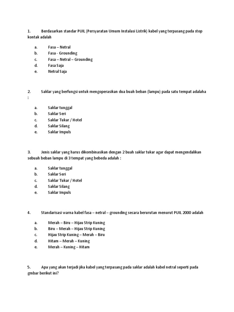 Soal Pts Ganjil XI TMI Instalasi Listrik | PDF | Teknologi & Rekayasa