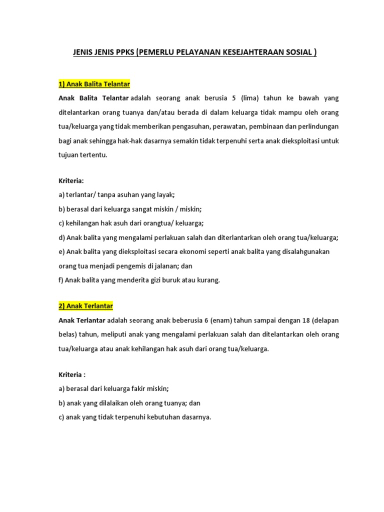 Jenis PPKS dalam Kesejahteraan Sosial | PDF | Ilmu Sosial