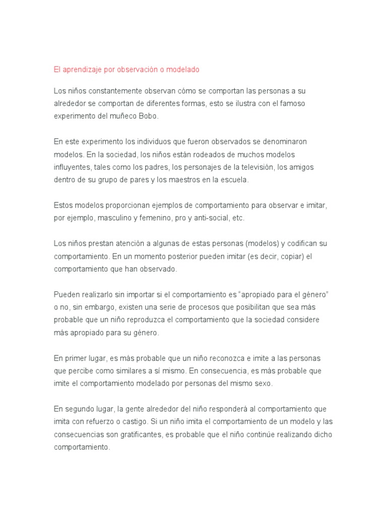 El Aprendizaje Por Observación o Modelado | PDF | Comportamiento | Aprendizaje