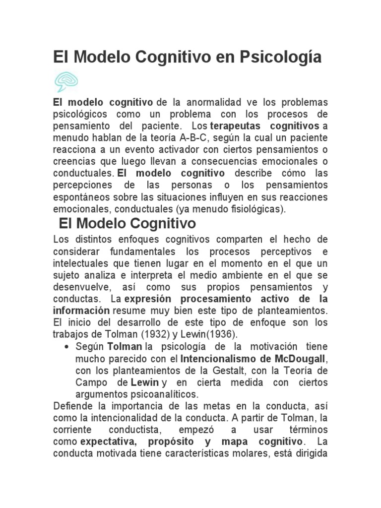 El Modelo Cognitivo en Psicología | PDF | Motivacional | Motivación
