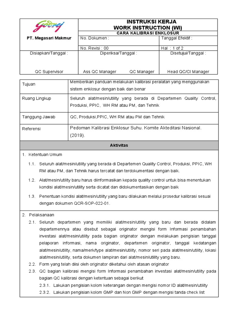 QCR W 022 003 00 WI Cara Kalibrasi Enklosur | PDF | Teknologi & Rekayasa