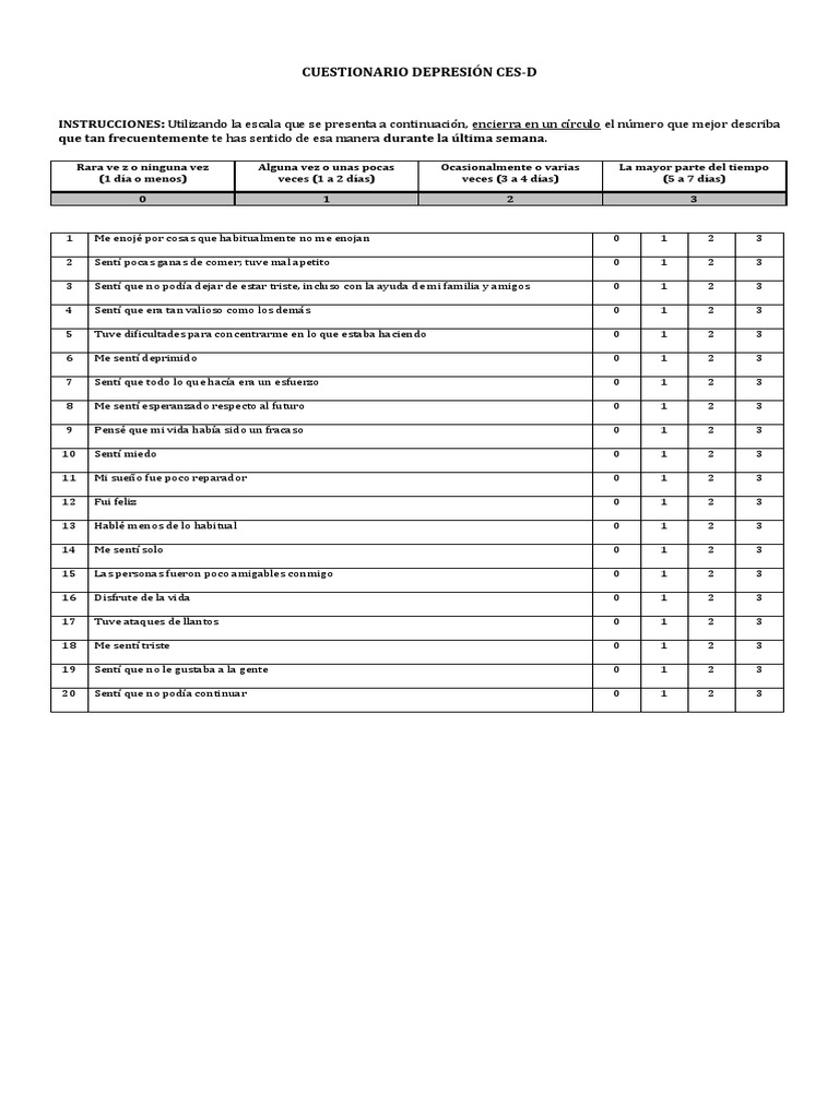 Escala Depresión (CES-D) | PDF