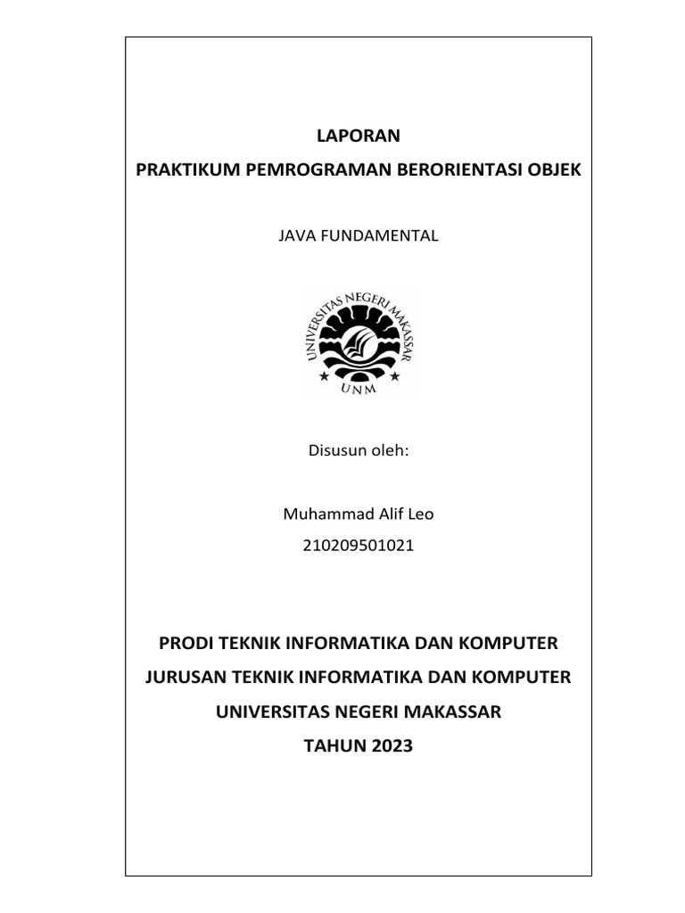 Laporan Praktikum Java Fundamental Muhammad Alif Leo 210209501021 PTIK C 2021 | PDF