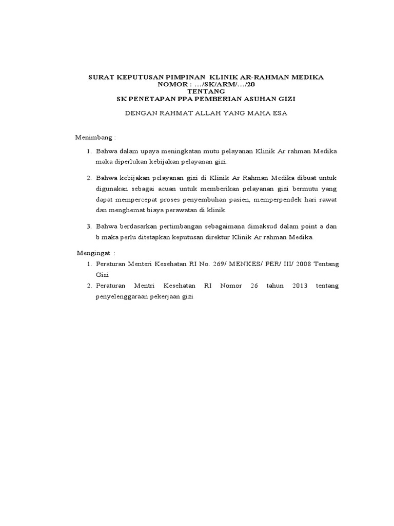 PKP 9 SK Pemberian Asuhan Gizi | PDF