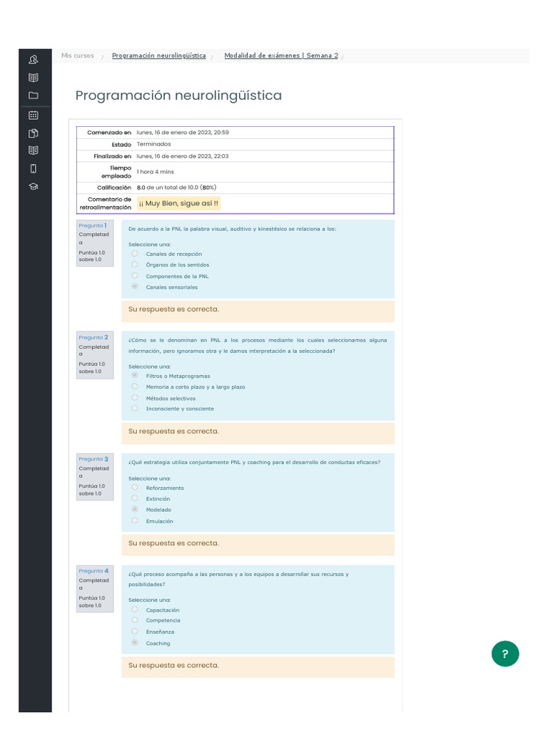 Modalidad de exámenes _ Semana 2_ Revisión del intento | PDF | Programación neurolingüistica ...