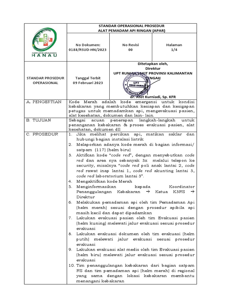 SOP APAR RSUD Kalimantan Tengah | PDF | Teknologi & Rekayasa