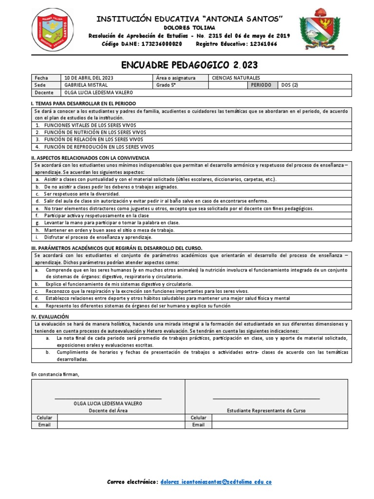 Encuadre Pedagogico Segundo Periodo Naturales | PDF | Evaluación ...