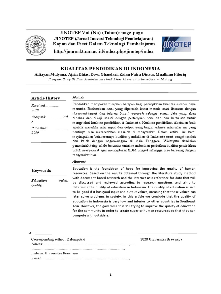 Artikel Kualitas Pendidikan Di Indonesia - Revisi Final | PDF