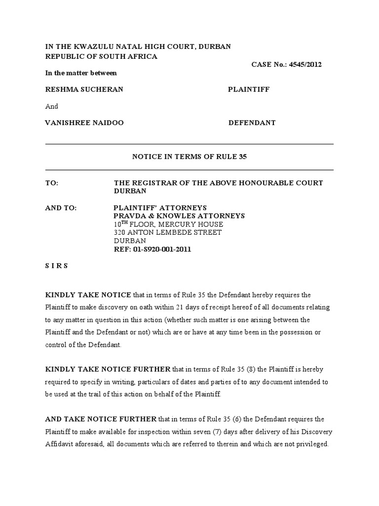 2 Notice in Terms of Rule 35 | PDF 2 Notice in Terms of Rule 35 | PDF