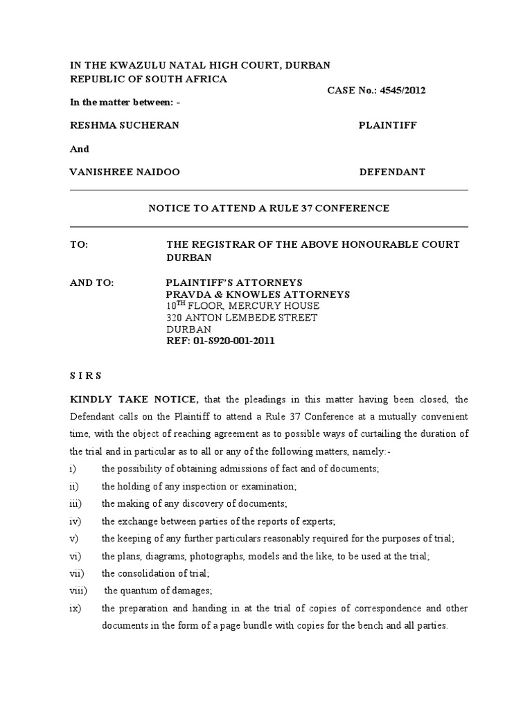 Rule 37 Conference Notice - Case 4545/2012 | PDF | Justice | Crime ...