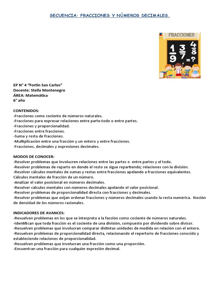 2022 Fracciones y Decimales 6° Año | PDF | División (Matemáticas ...