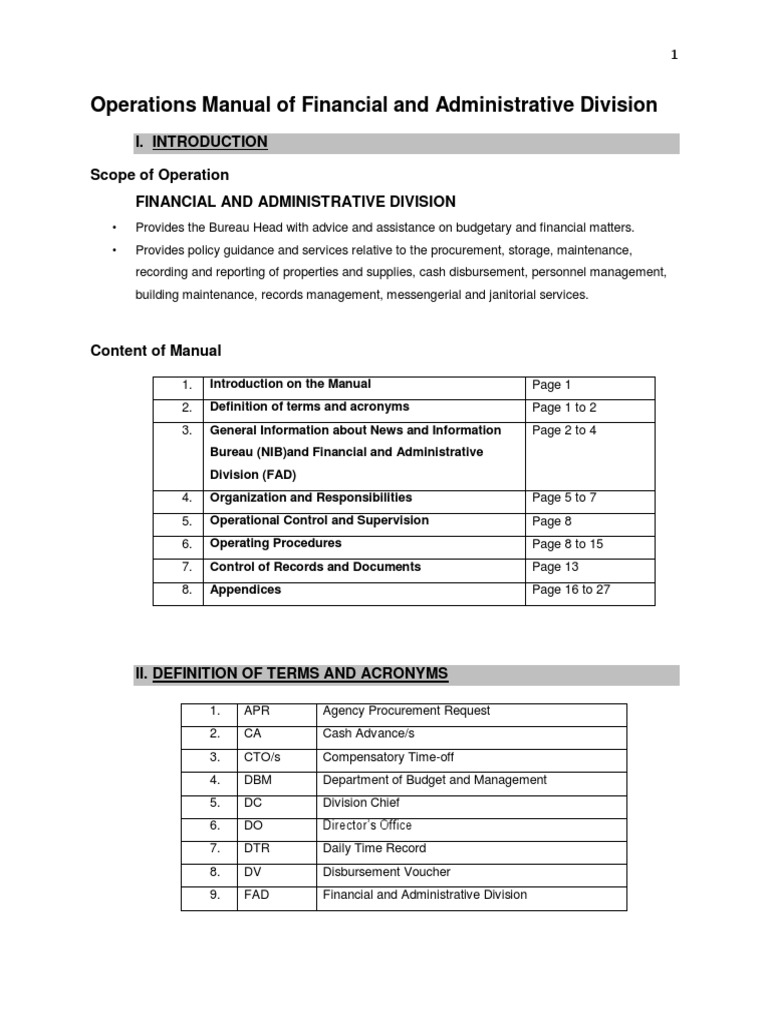Financial and Admin Division Operations Manual | PDF | Economies | Business