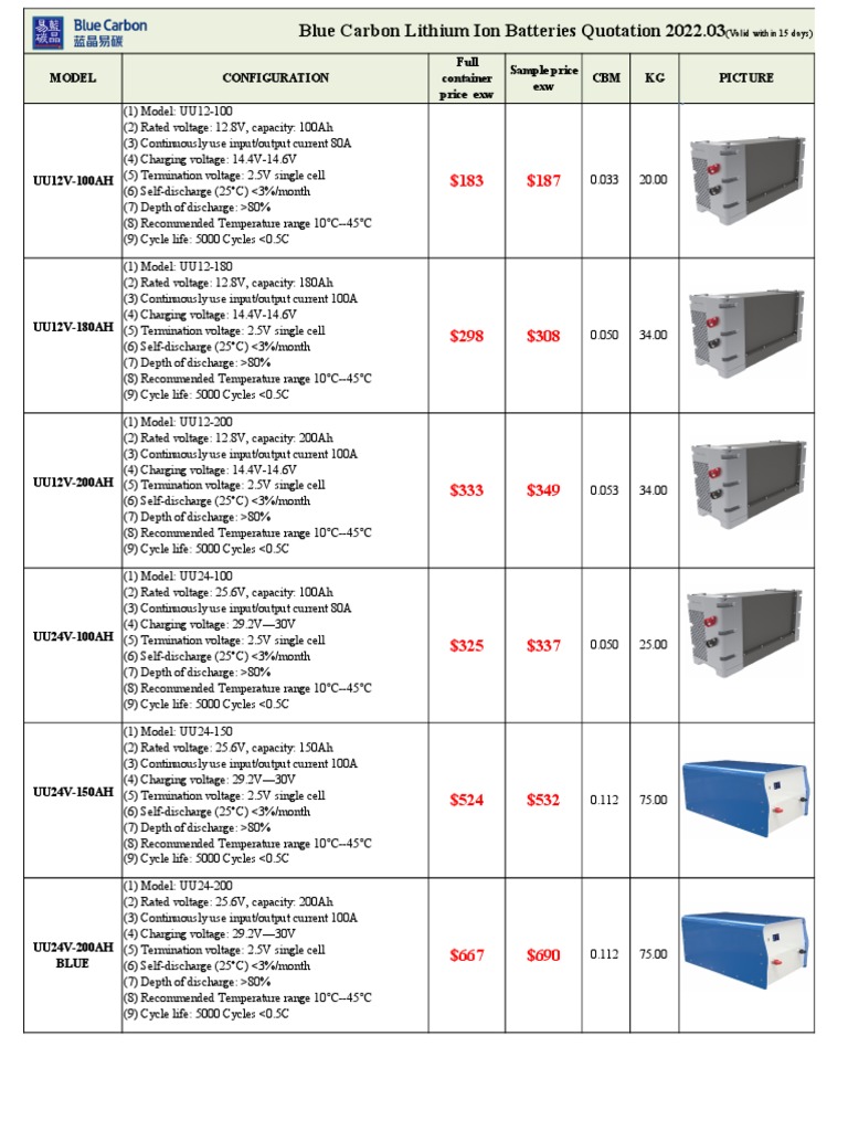 Lithium Ion Batteries Price List-2022.03 | PDF | Celsius | Lithium Ion ...