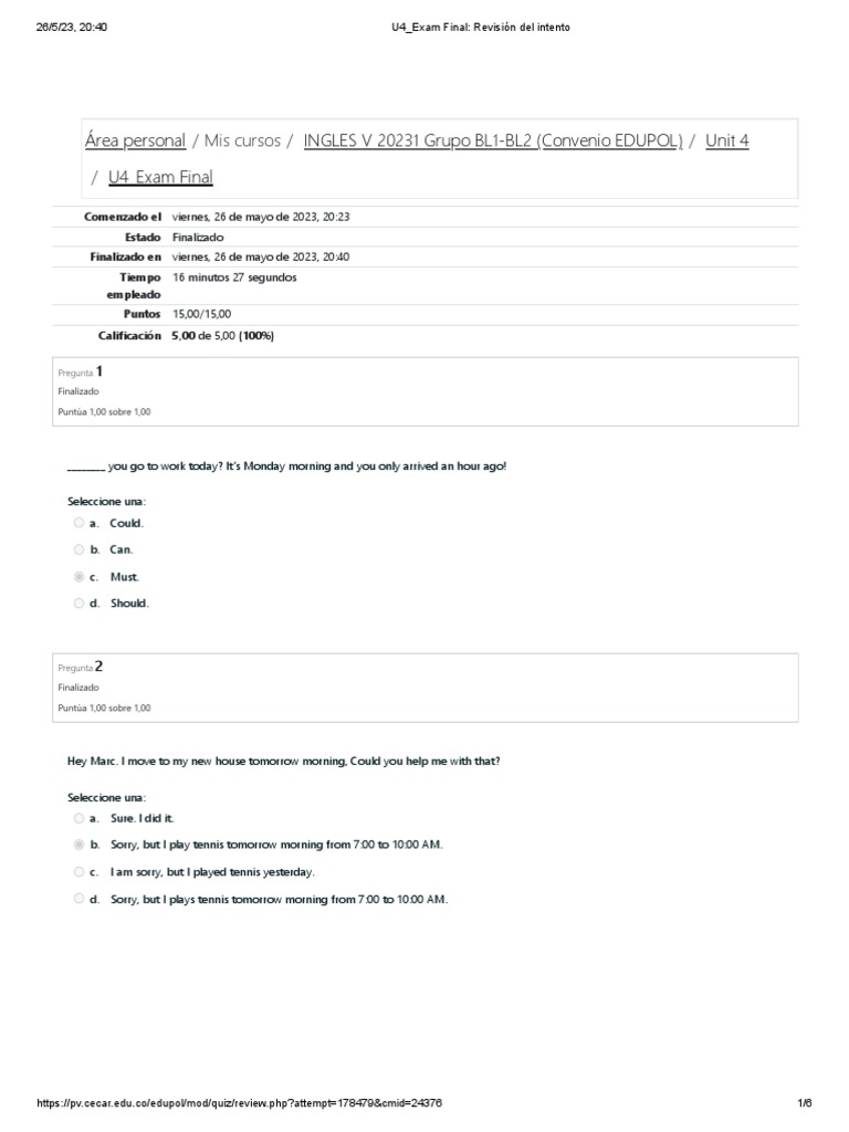 U4 - Exam Final - Revisión Del Intento 2 Intento | PDF | Career & Growth