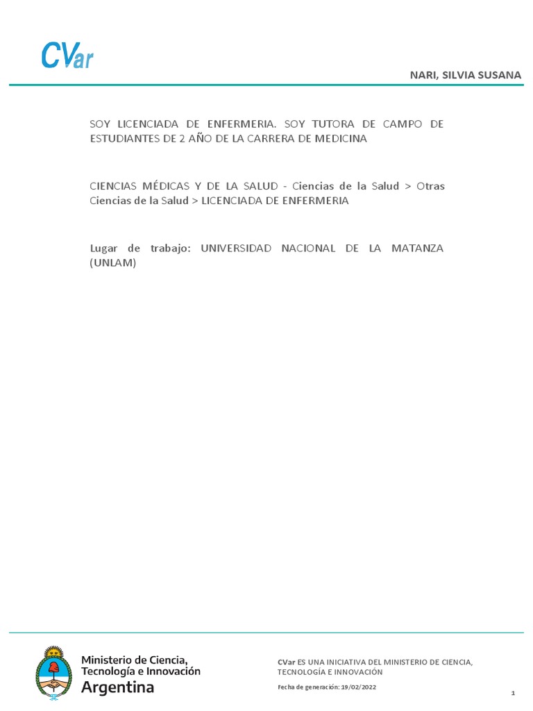 Licenciada en Enfermería y Tutora UNLAM | PDF | Cuidado de la salud ...