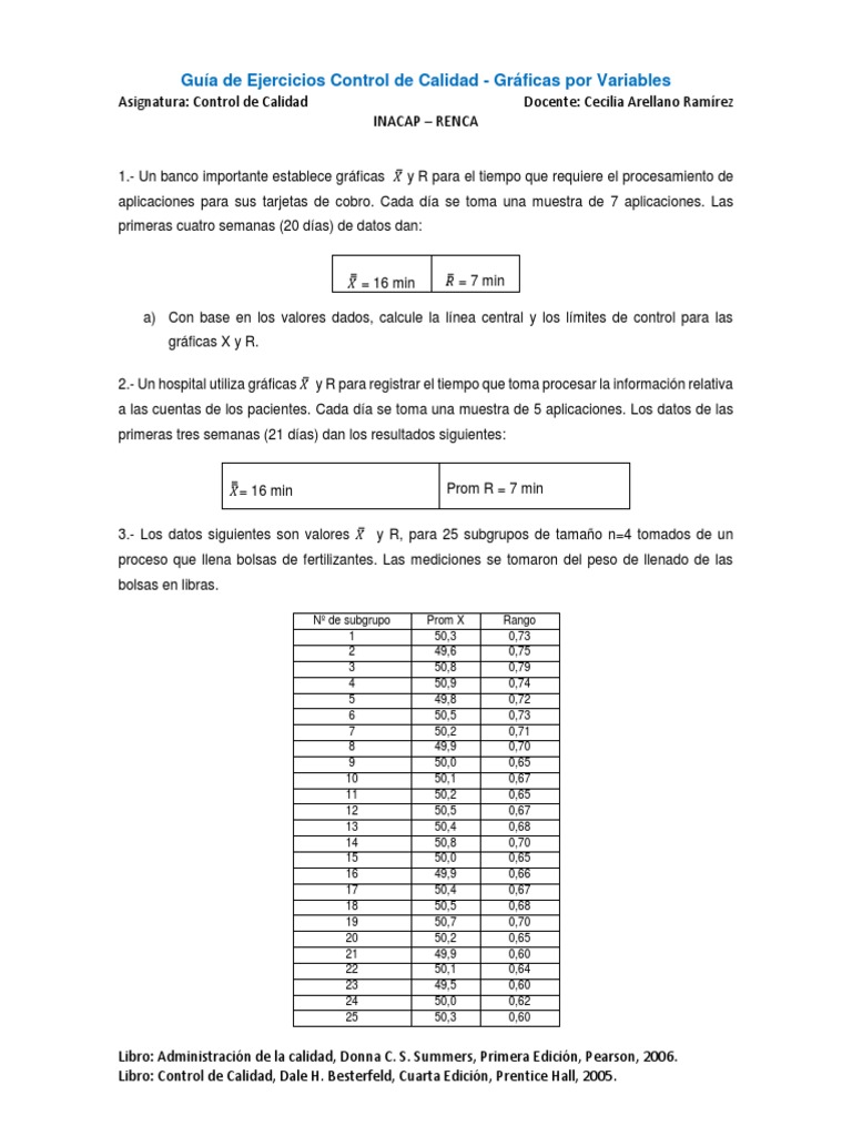 Guía Control de Calidad - Gráficas Por Variables (N°1) | PDF