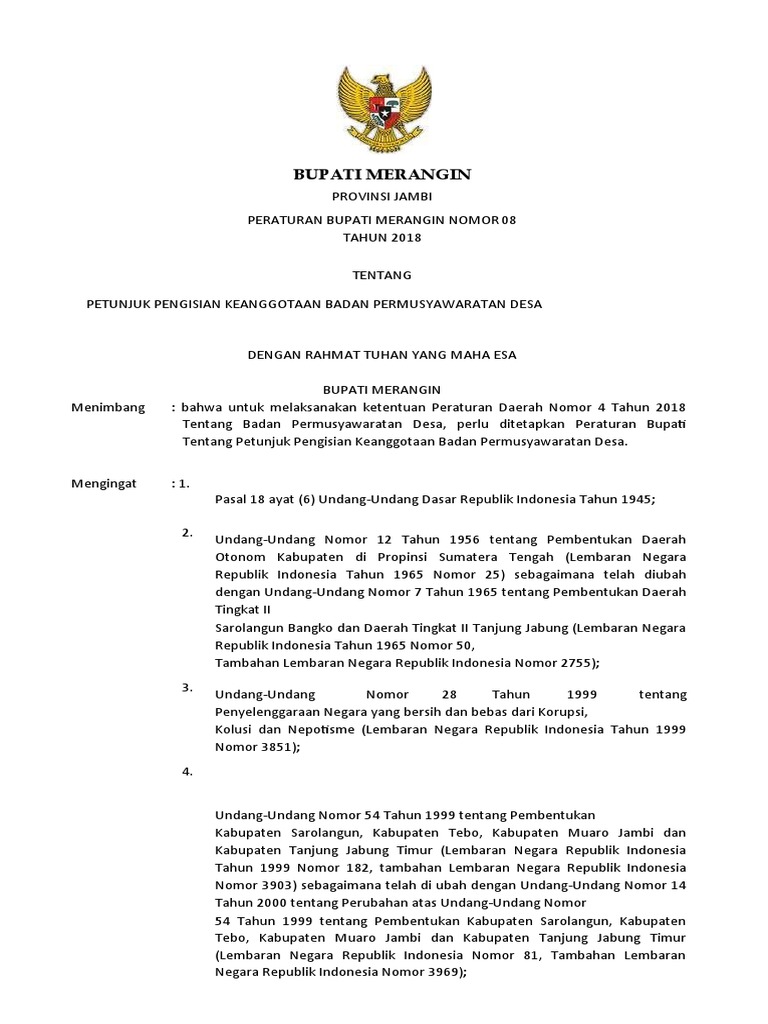 Perbup Nomor 08 Tahun 2019 Tentang BPD | PDF