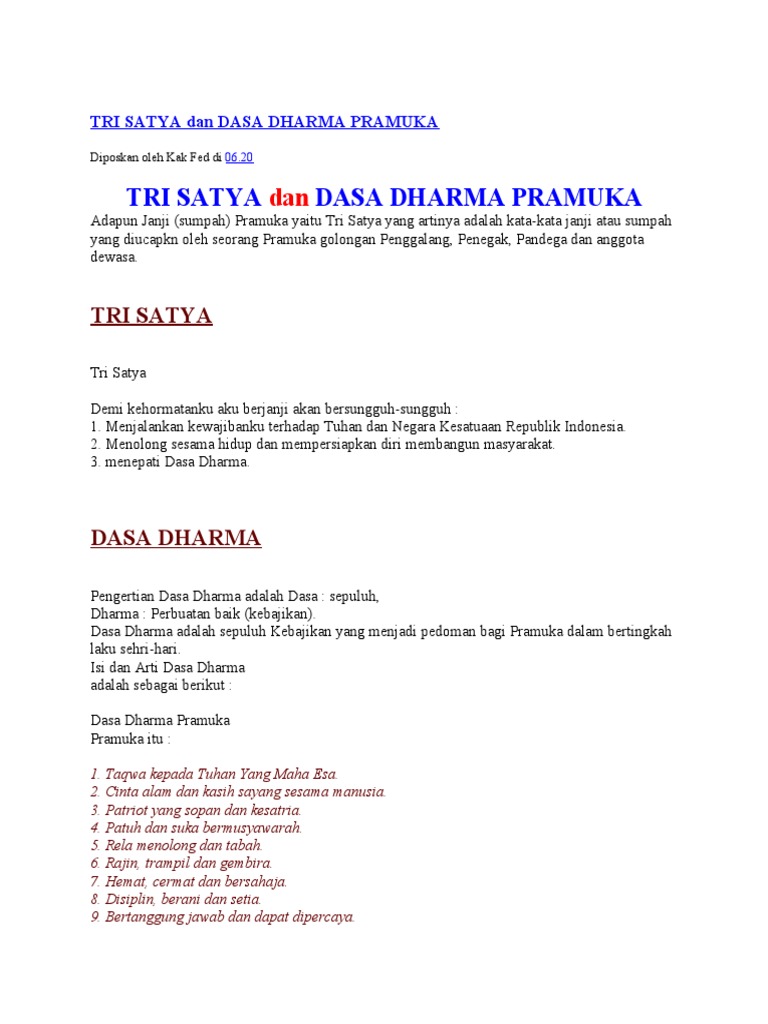 TRI SATYA Dan DASA DHARMA PRAMUKA Diposk | PDF | Karier & Perkembangan | Gaya Hidup