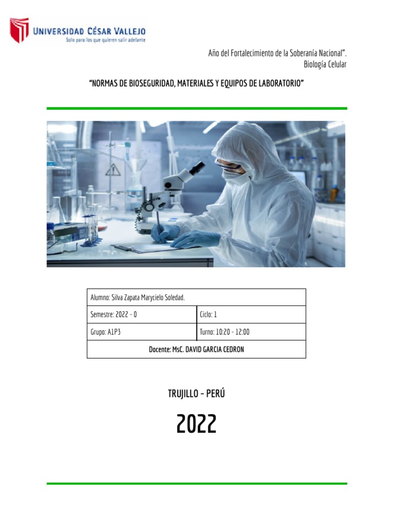 Informe "Normas de Bioseguridad, Materiales y Equipos de Laboratorio" | PDF | Laboratorios