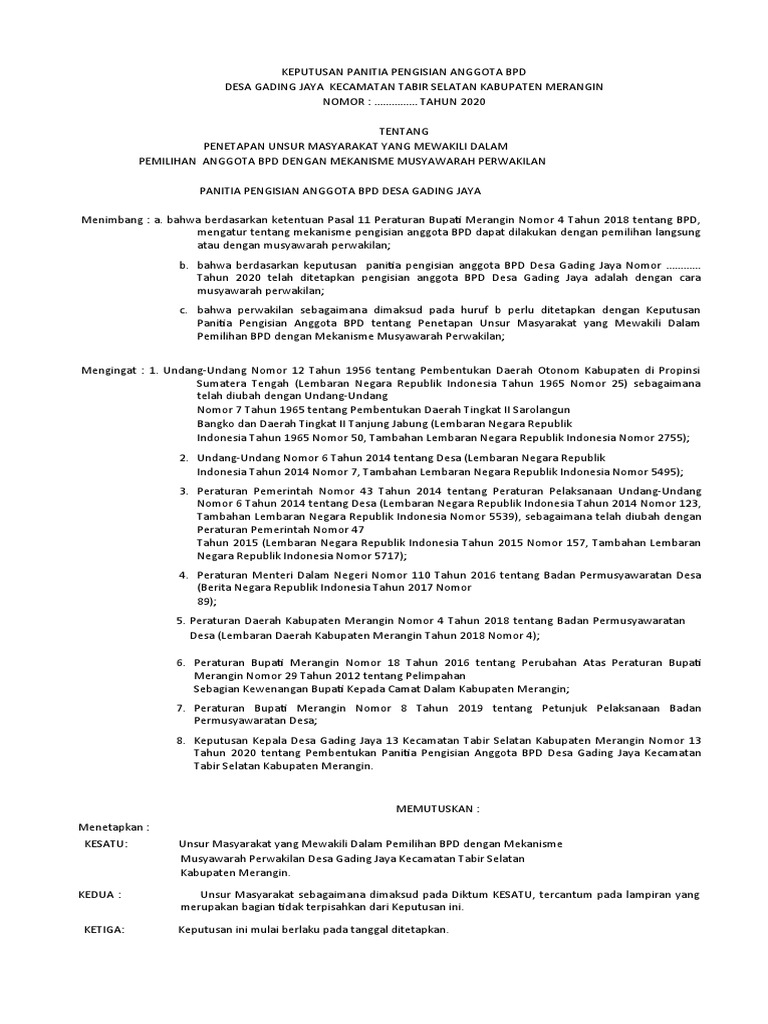 Keputusan Panitia Pengisian Anggota BPD | PDF