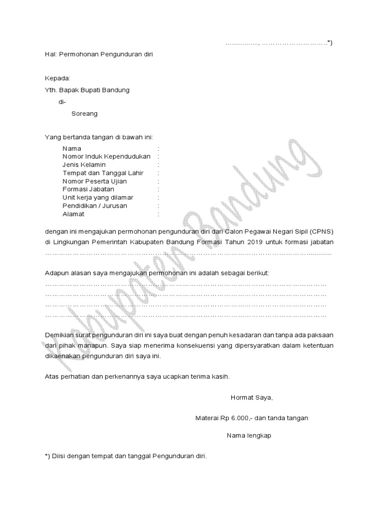 20201030070454 Format Surat Pengunduran Diri | PDF