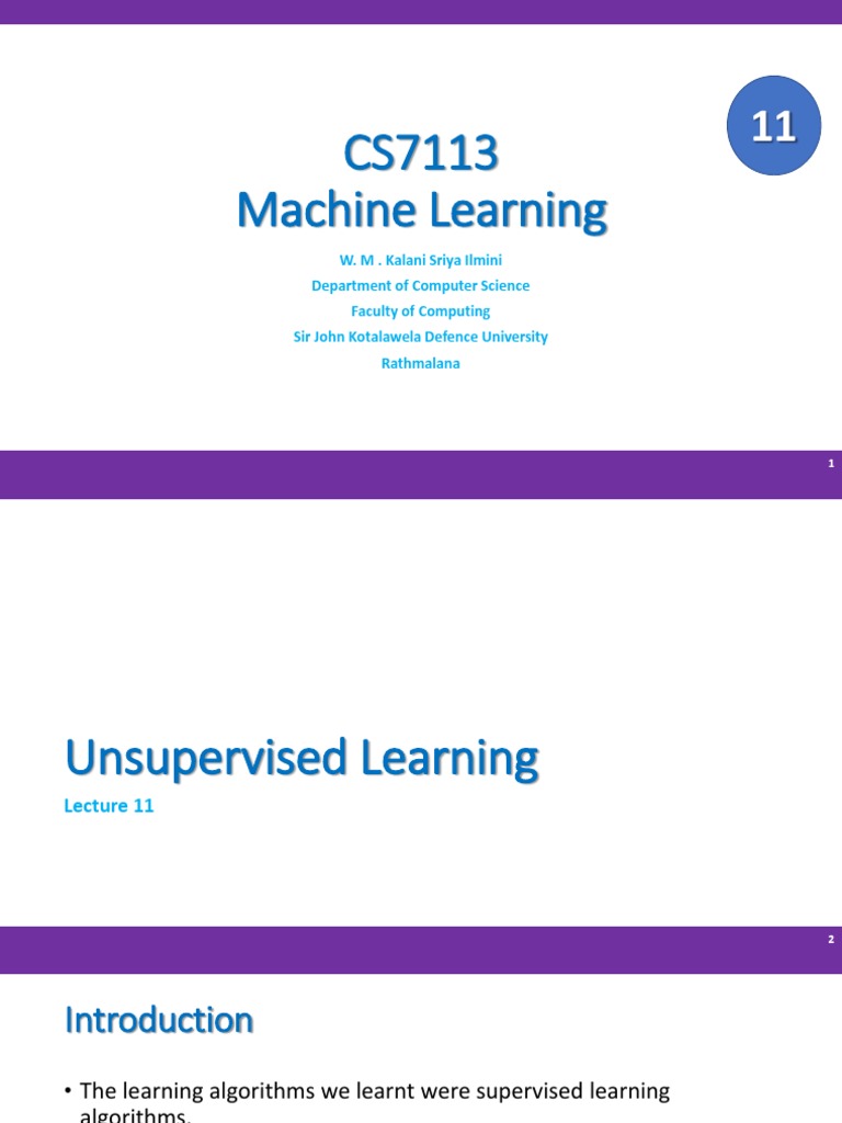 Lecture 11 Unsupervised Learning | PDF | Machine Learning | Learning
