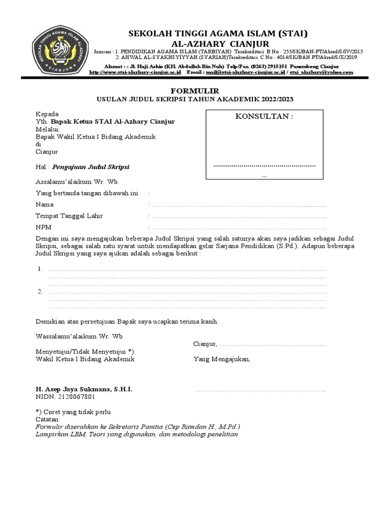 Formulir Usulan Judul Skripsi | PDF