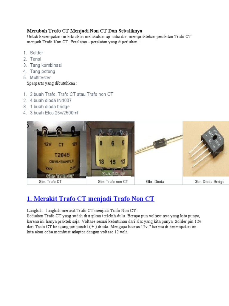 Merubah Trafo CT dan Non CT | PDF