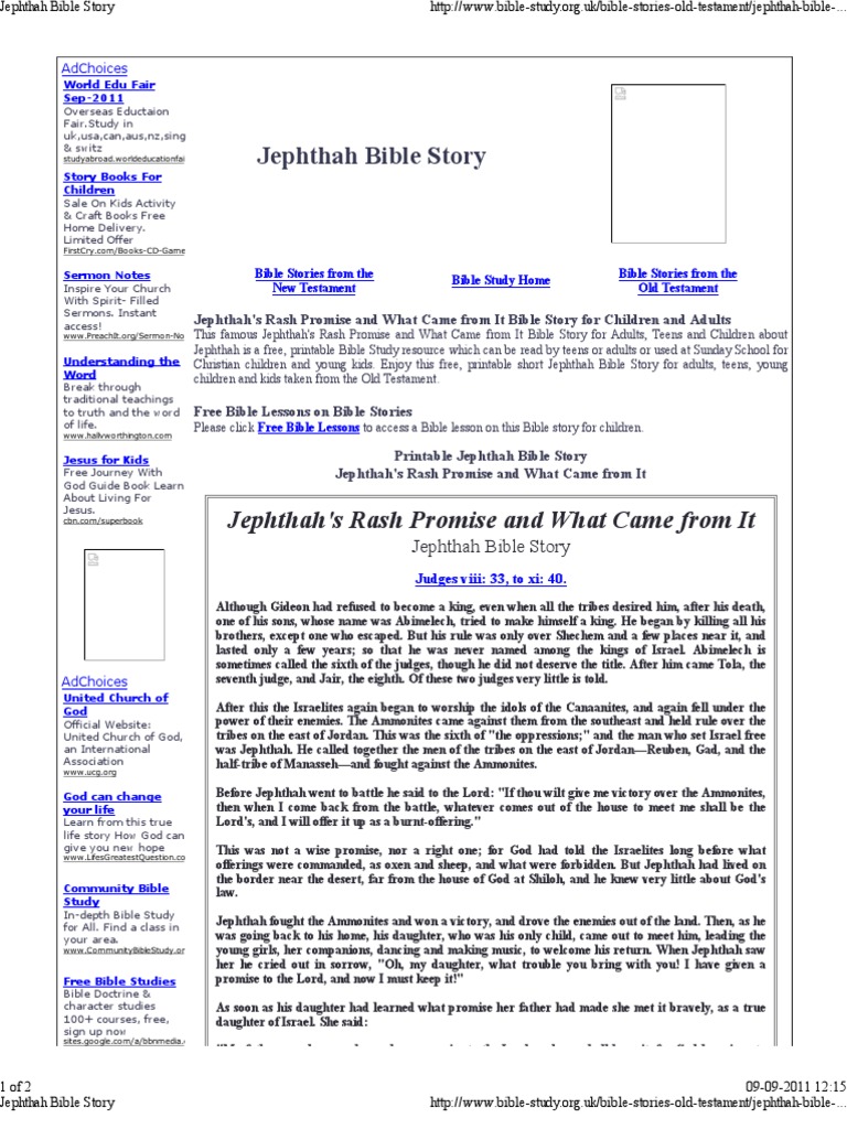 Jephthah Bible Story | Bible | Hebrew Bible