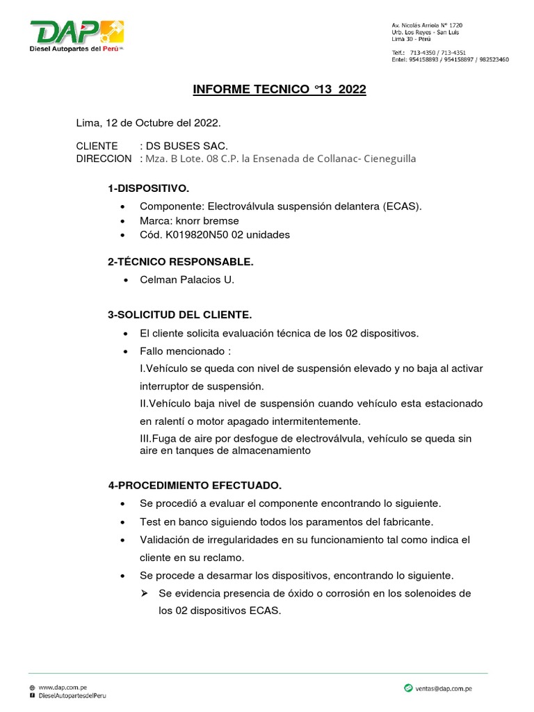 Informe Ecas - Cliente - DS Buses Sac | PDF