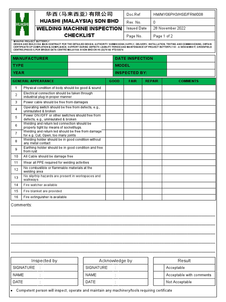 008 Welding Machine Inspection | PDF | Electrical Connector | Welding