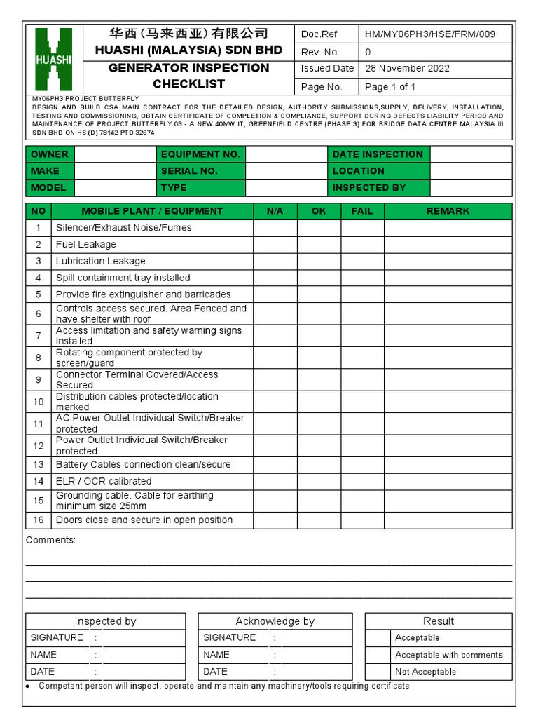 009 Generator Inspection | PDF | Electrical Equipment | Electrical ...