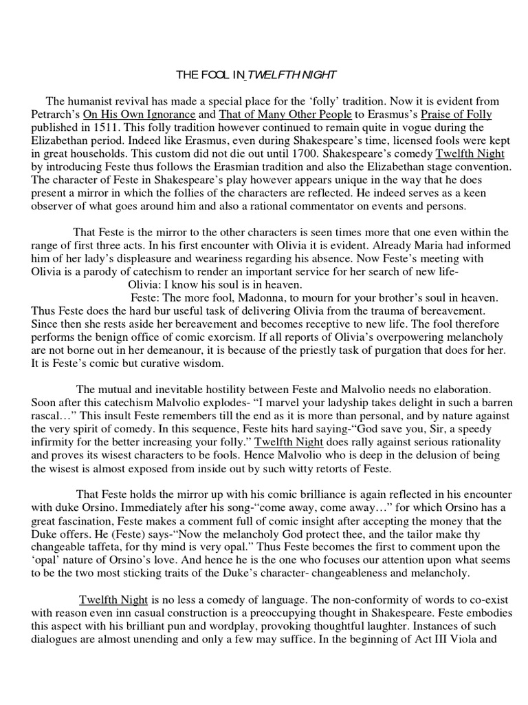 Character of Feste | PDF | Twelfth Night