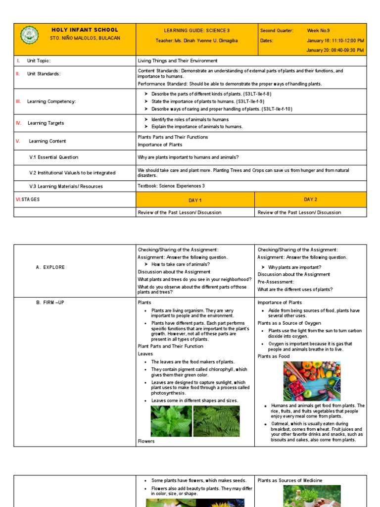 Lesson Plan For Science 3 (Second Quarter) | PDF | Plants | Foods