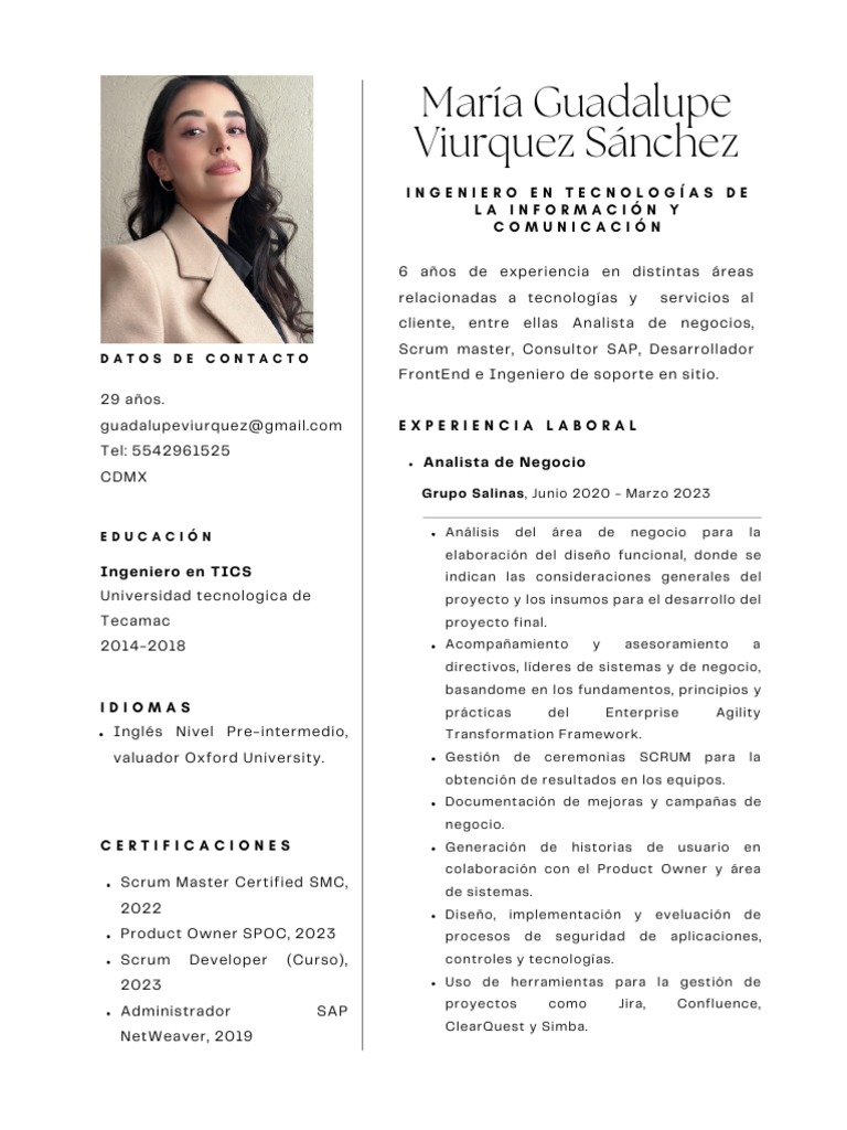 Curriculum Vitae Maria Guadalupe Viurquez Sanchez (1) | PDF ...