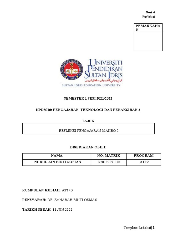 Refleksi Kendiri KPD 2 | PDF