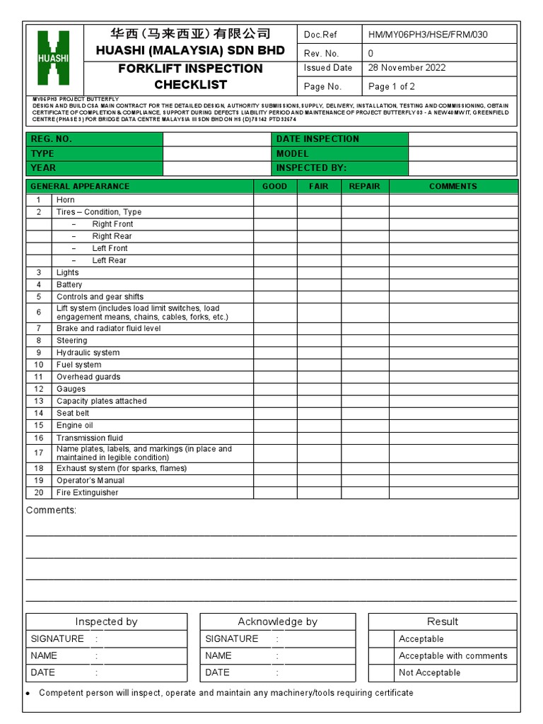 030 Forklift Inspection | PDF | Forklift | Manual Transmission