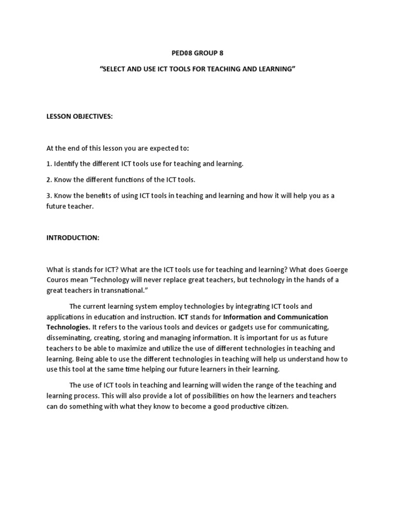 Select And Use Ict Tools For Teaching And Learning Download Free Pdf
