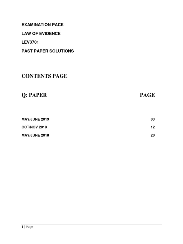 Law of Evidence Exam Pack Previous Papers | PDF | Hearsay | Evidence (Law)
