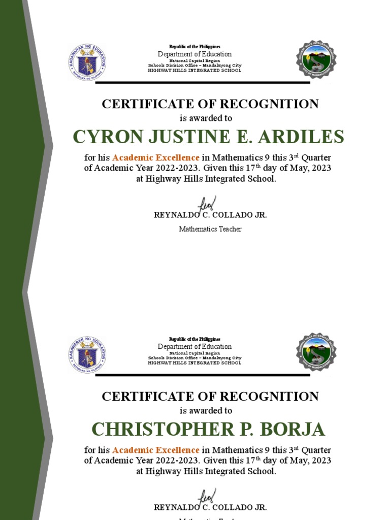 Certificates - 2ND Quarter | PDF | Metro Manila | Public Administration