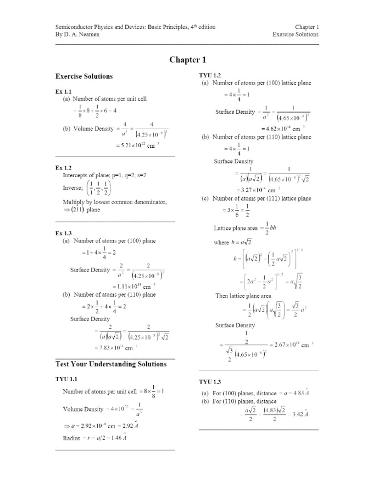 Semiconductor Physics and Devices (SOLUTIONS) (Donald Neamen) | PDF
