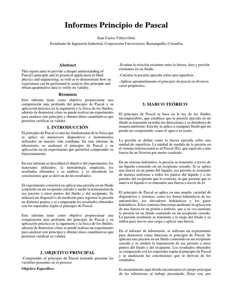 Informe PRINCIPIO DE PASCAL | PDF | Presión | Ciencias fisicas