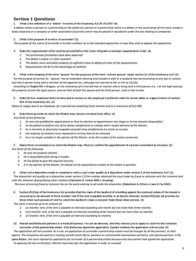 MRL3701 Insolvency Study Guide | PDF | Bankruptcy | Liquidation