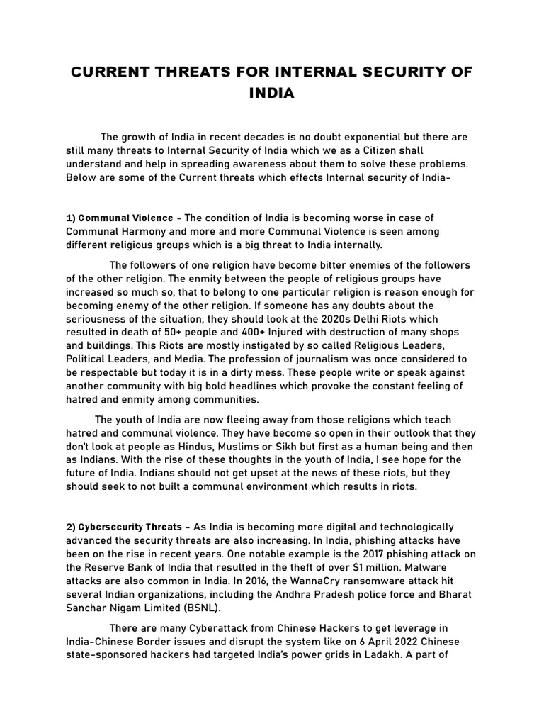 Current Threats For Internal Security of India | PDF | Computer ...