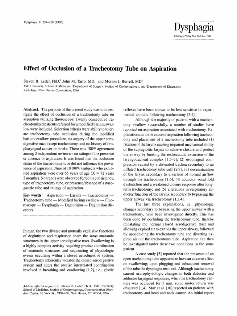 Tracheotomy Tube Occlusion and Aspiration | PDF | Clinical Medicine ...