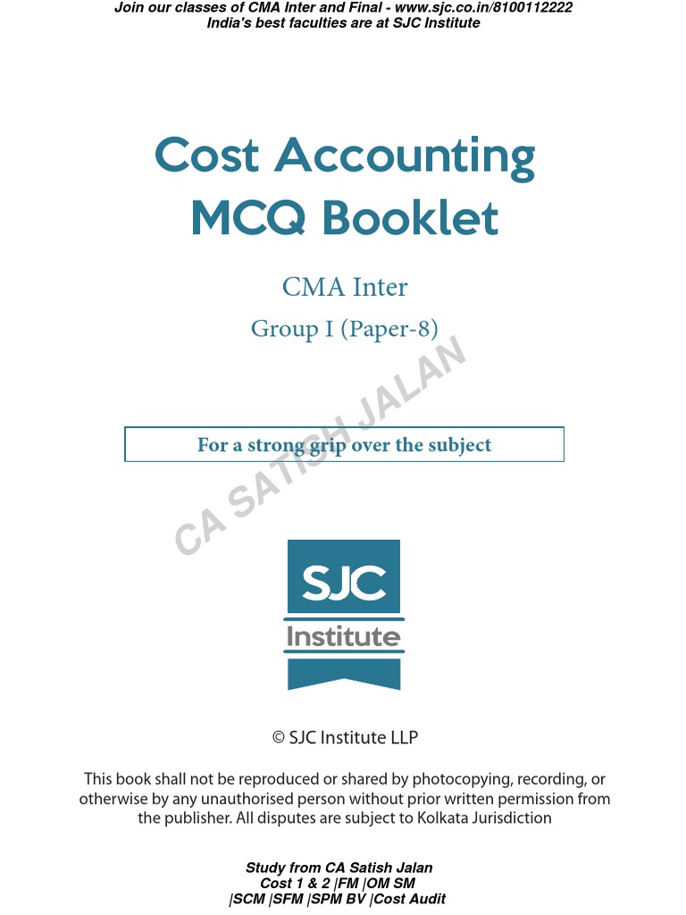 CMA Inter - Cost 1 MCQ Booklet | PDF | Piece Work | Cost Accounting